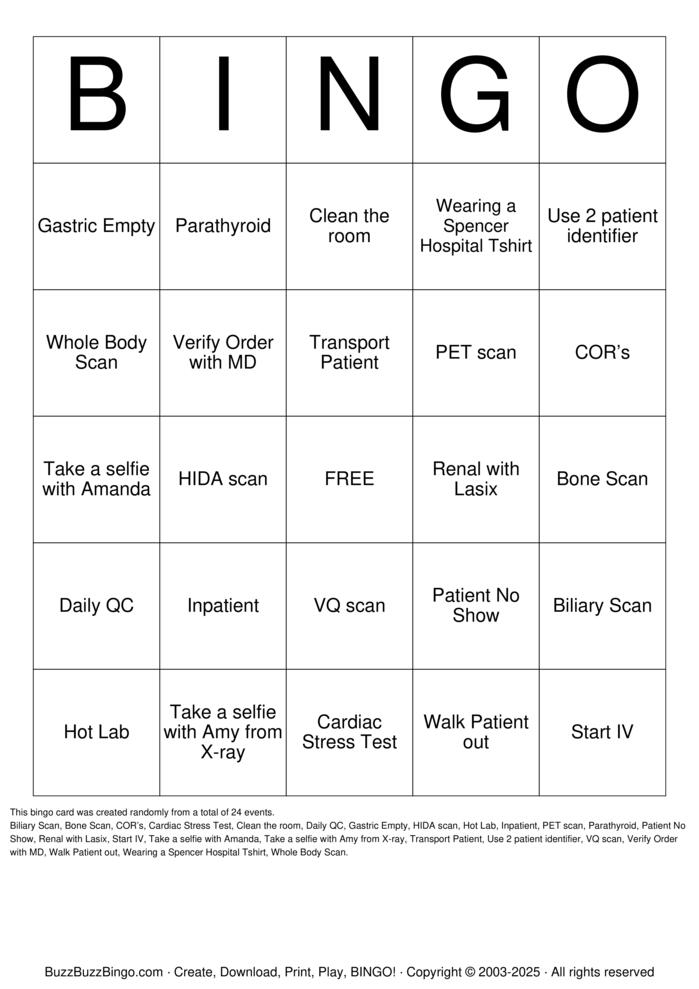 RADIOLOGY WEEK CT SCAN Bingo Cards to Download, Print and Customize!
