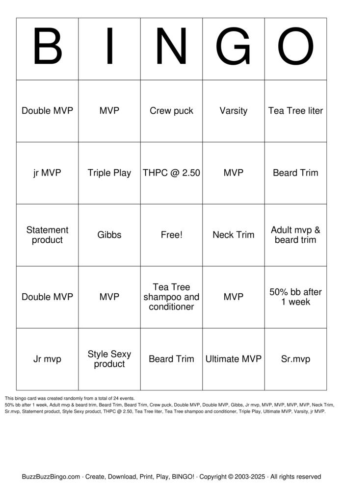 Sport Clips Bingo Cards to Download, Print and Customize!