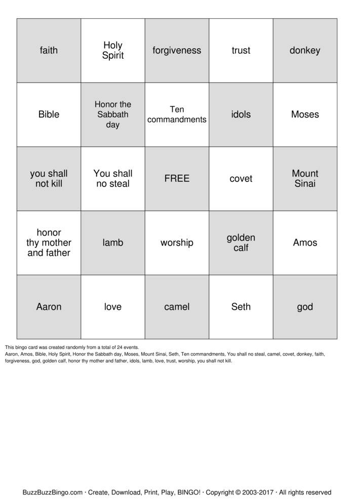 The 10 Commandments Bingo Cards to Download, Print and Customize!