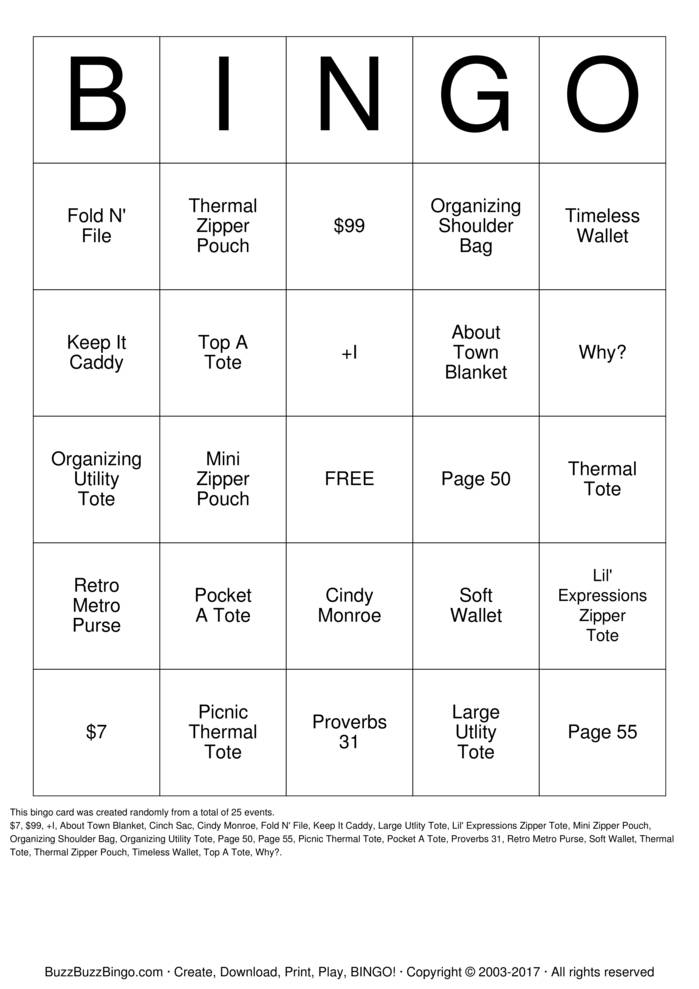 Thirty One Bingo Cards to Download, Print and Customize!