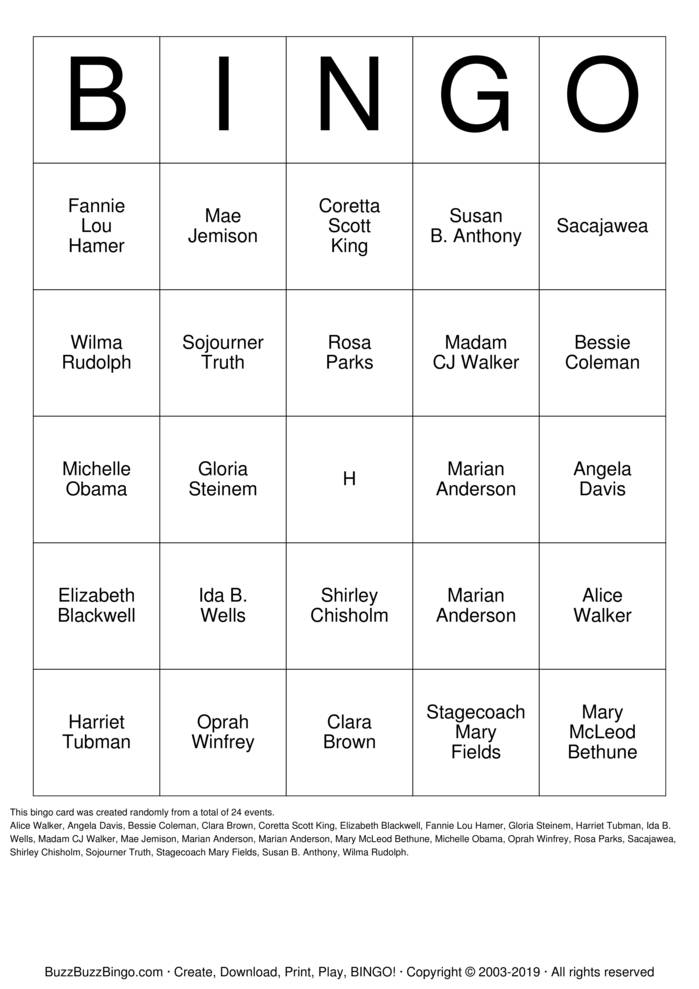 Women History Month Bingo Cards to Download, Print and Customize!