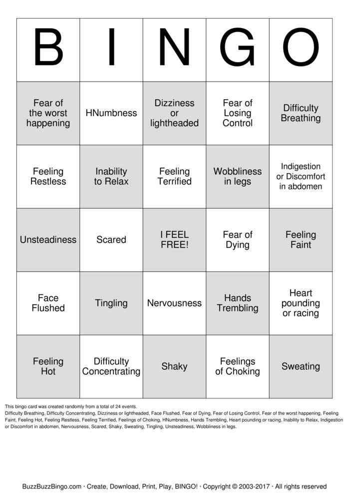 ANXIETY BINGO Bingo Cards to Download, Print and Customize!
