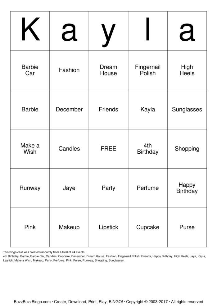 Barbie Bingo Cards to Download, Print and Customize!