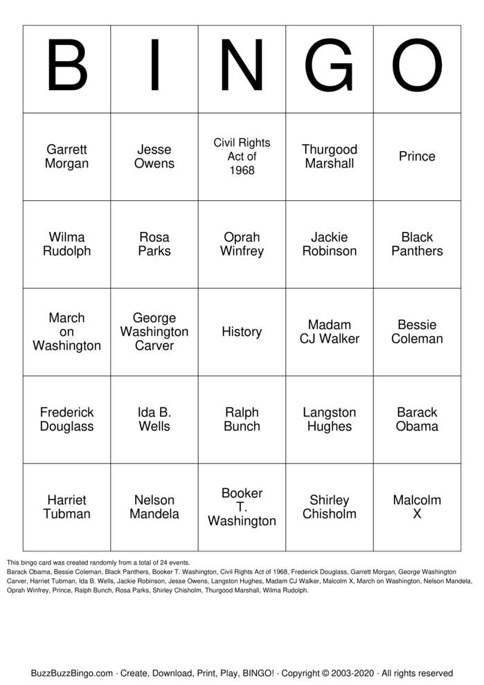 Black History Bingo Cards to Download, Print and Customize!