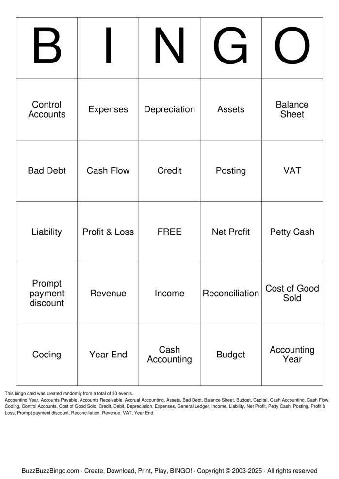 Bookkeeping Bingo Cards to Download, Print and Customize!