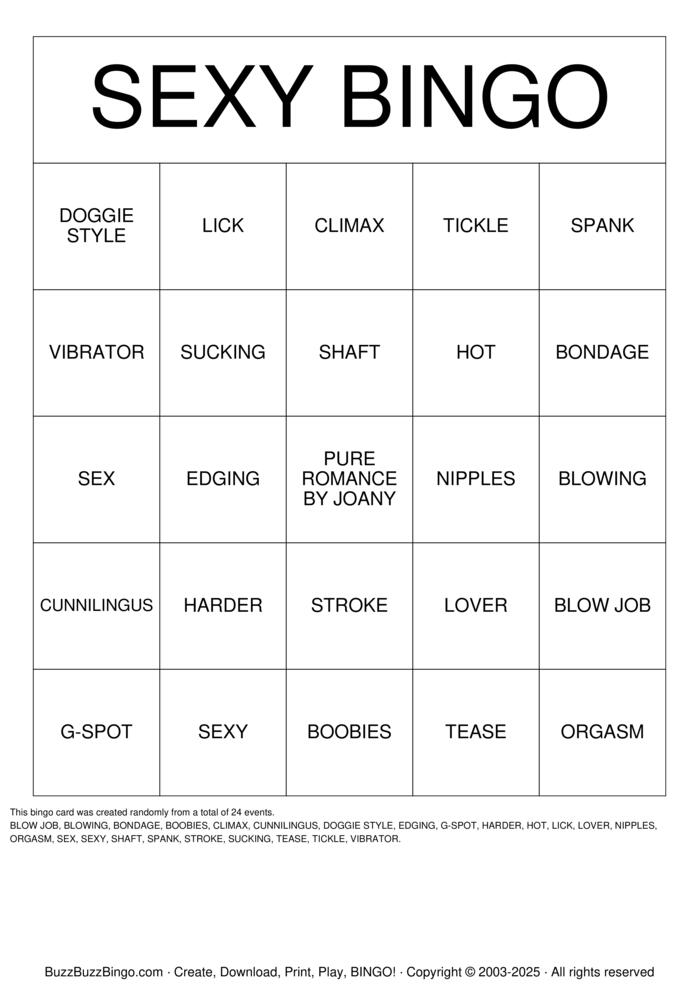 DIRTY BINGO Bingo Cards to Download, Print and Customize!