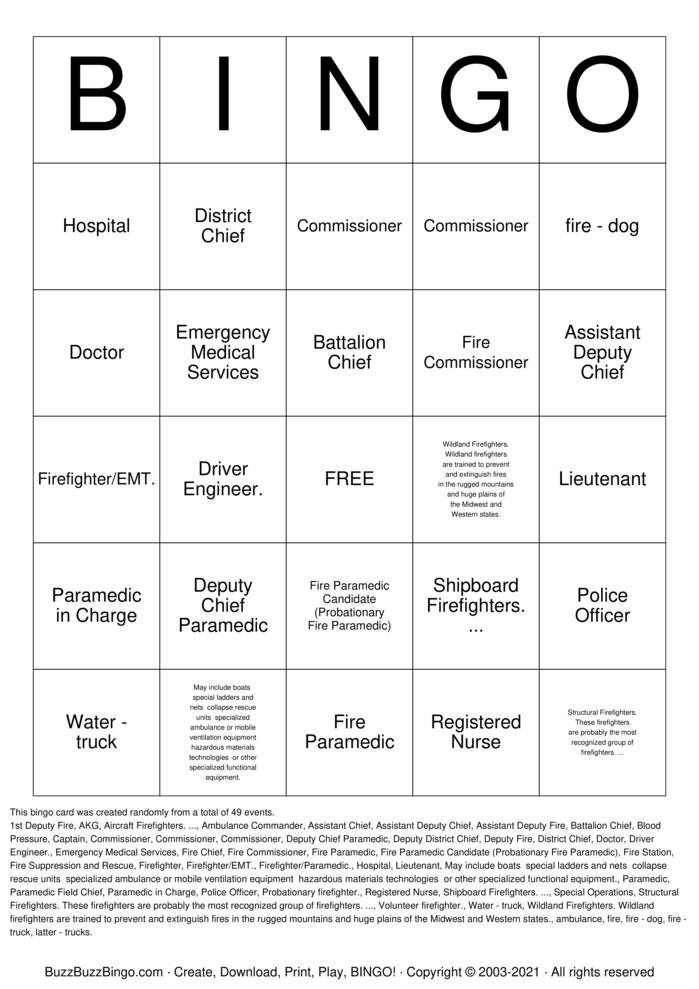 Firefighter Bingo Cards to Download, Print and Customize!