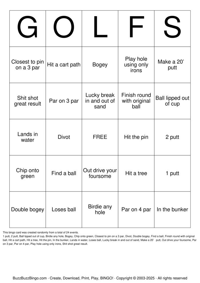 Golf Bingo Cards to Download, Print and Customize!