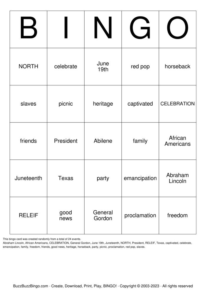 Juneteenth Bingo Cards to Download, Print and Customize!