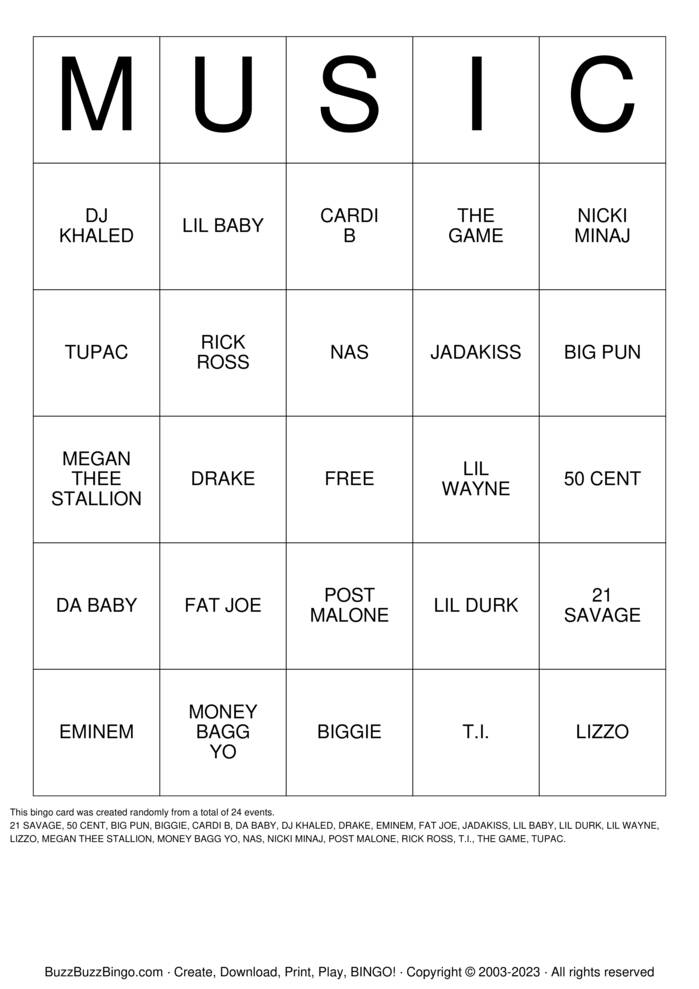 MUSIC Bingo Cards to Download, Print and Customize!