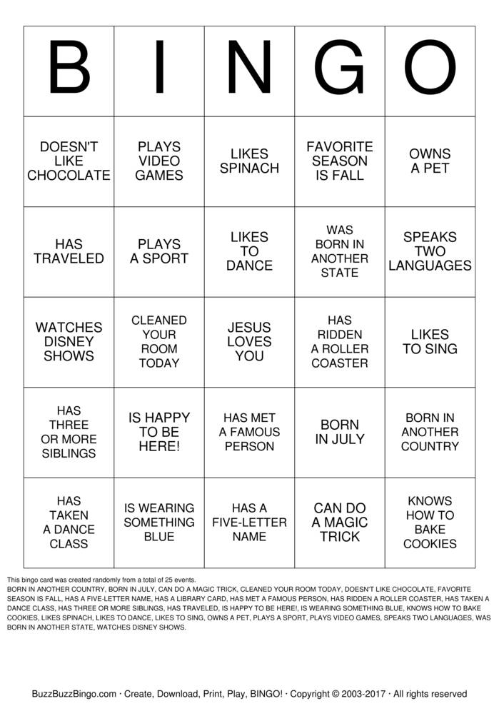 NICE TO MEET YOU Bingo Cards to Download, Print and Customize!