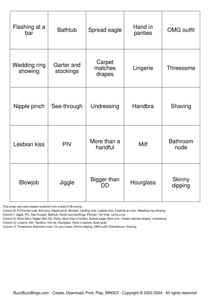 NSFW Bingo Bingo Cards to Download, Print and Customize!