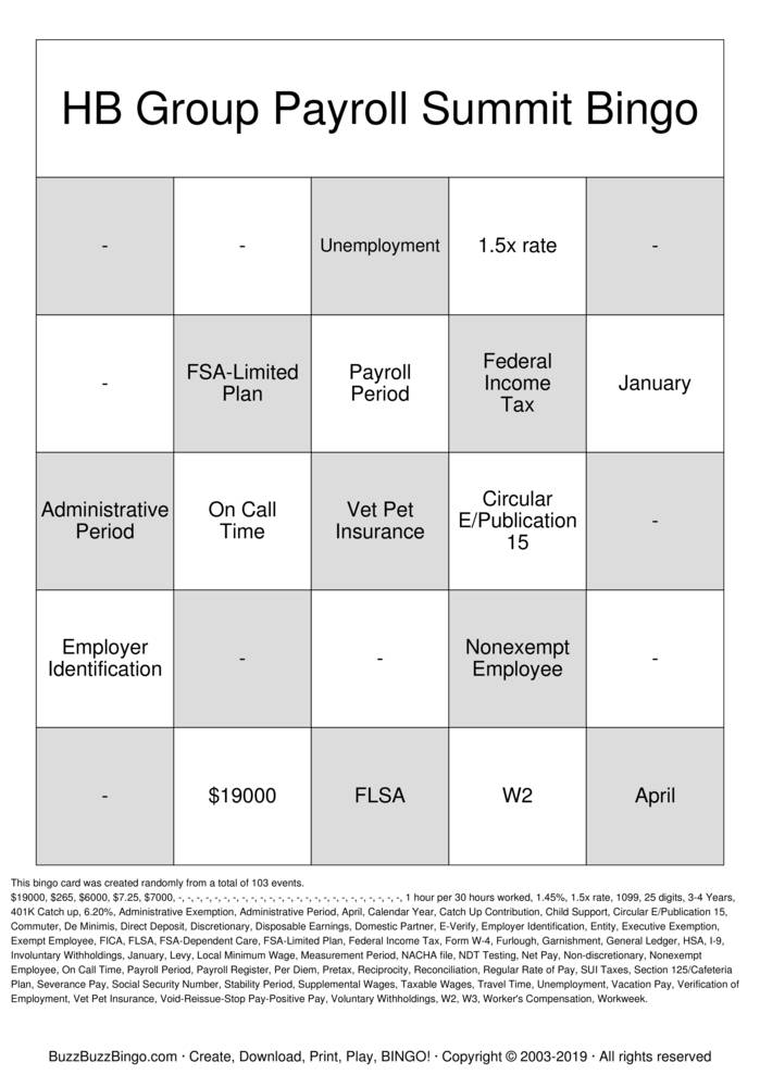 PAYROLL Bingo Cards to Download, Print and Customize!