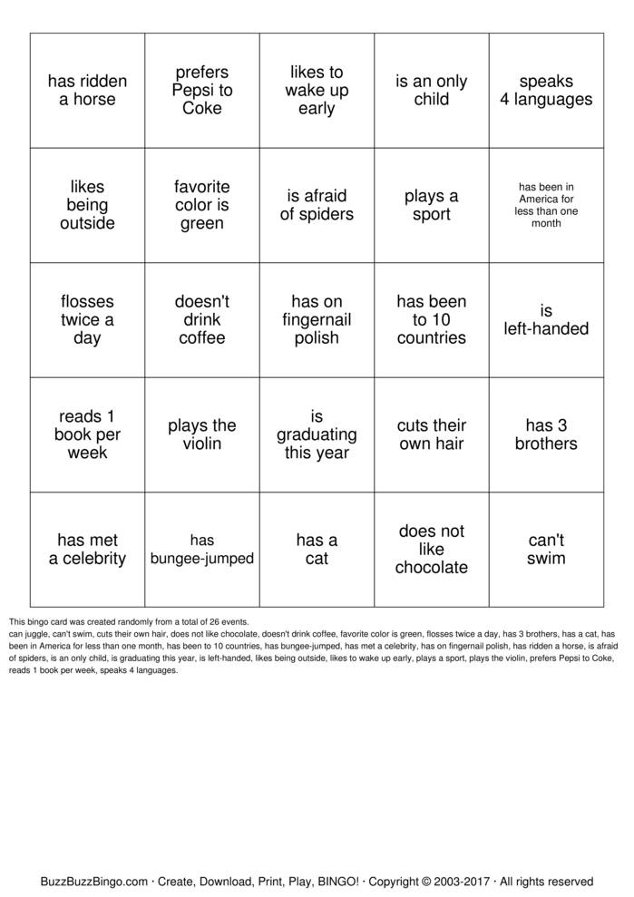 People Bingo Bingo Cards to Download, Print and Customize!
