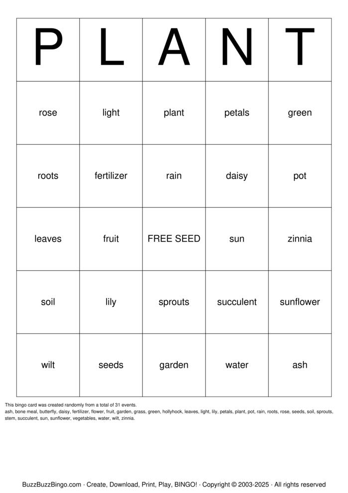 Plant Bingo Cards to Download, Print and Customize!