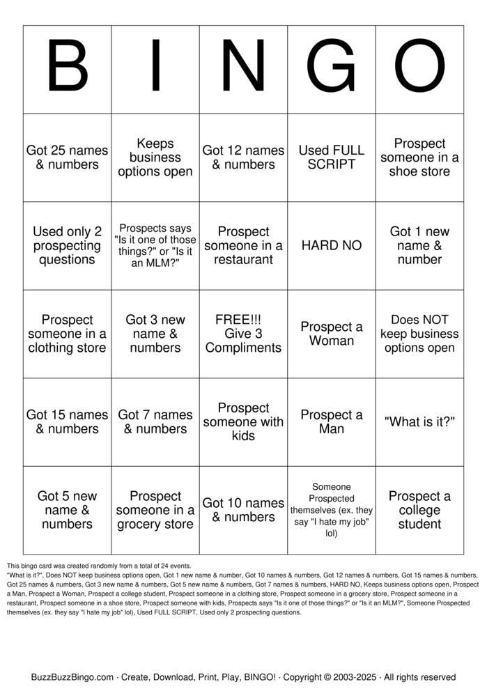 Prospecting Bingo Cards to Download, Print and Customize!