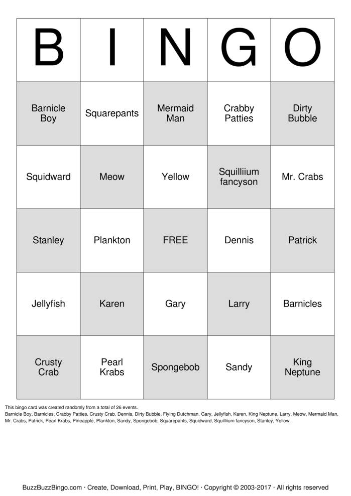 SpongeBob Bingo Cards to Download, Print and Customize!