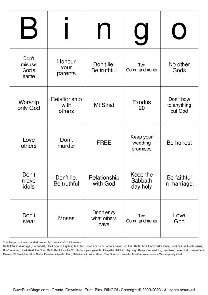 The 10 Commandments Bingo Cards to Download, Print and Customize!