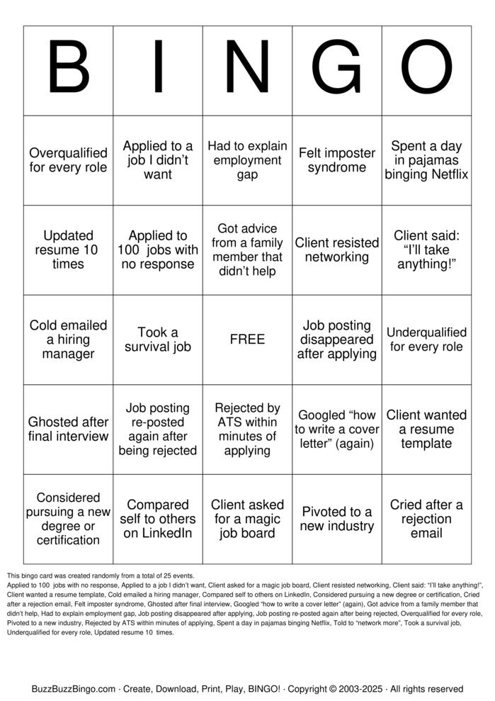 Unemployment Bingo Bingo Cards to Download, Print and Customize!