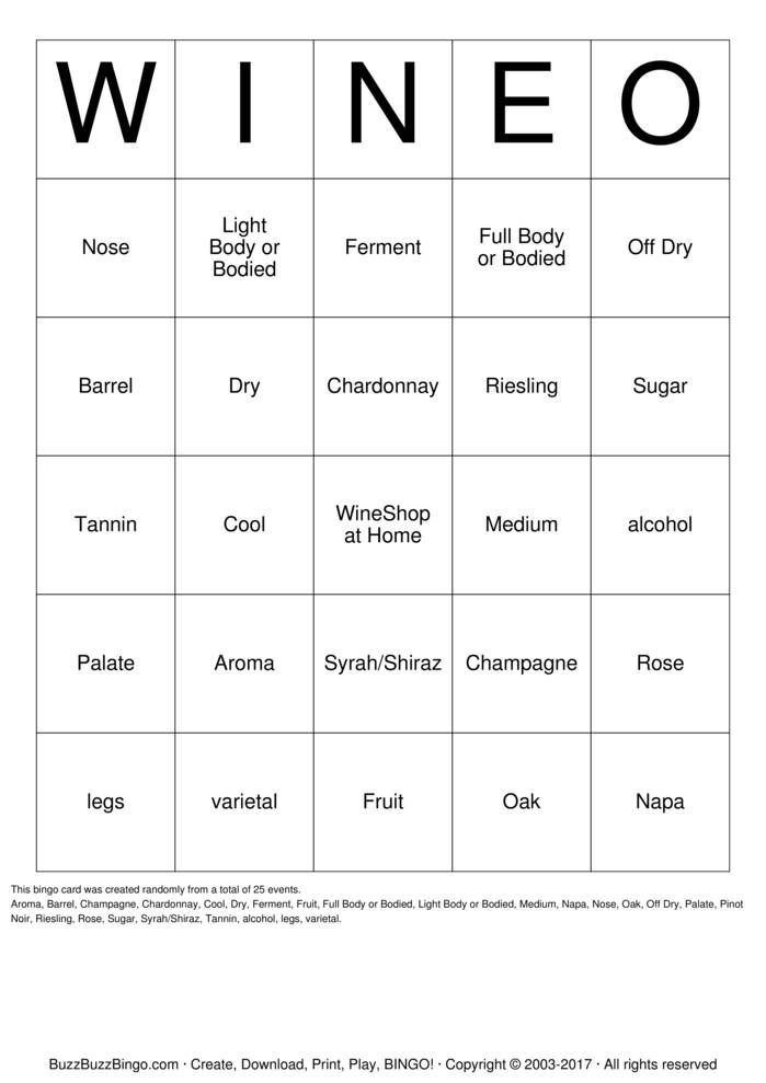 Wine Bingo Bingo Cards to Download, Print and Customize!