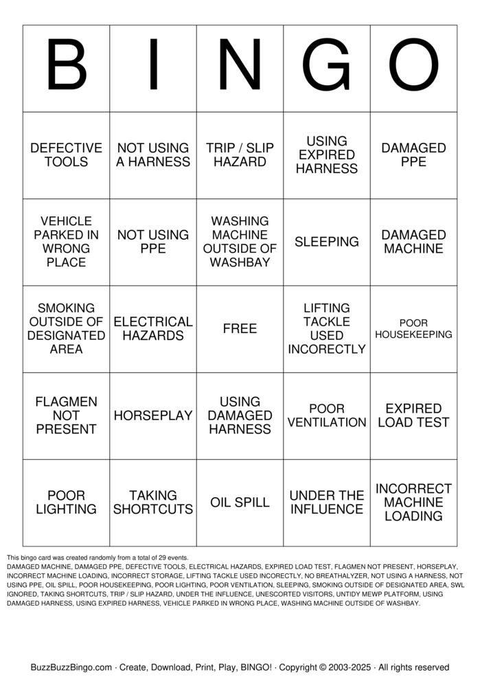 Workplace Safety Bingo Cards to Download, Print and Customize!