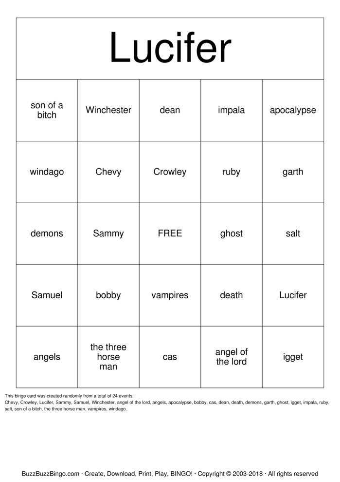 supernatural Bingo Cards to Download, Print and Customize!
