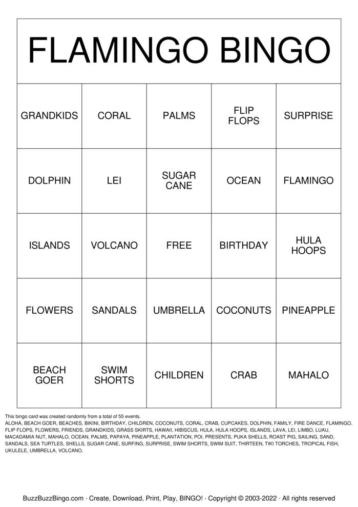 ALOHA Bingo Cards to Download, Print and Customize!