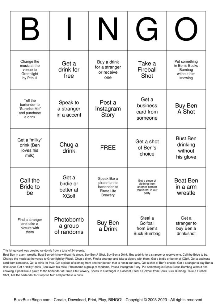 BENS BIG BUCKS BINGO Bingo Cards to Download, Print and Customize!