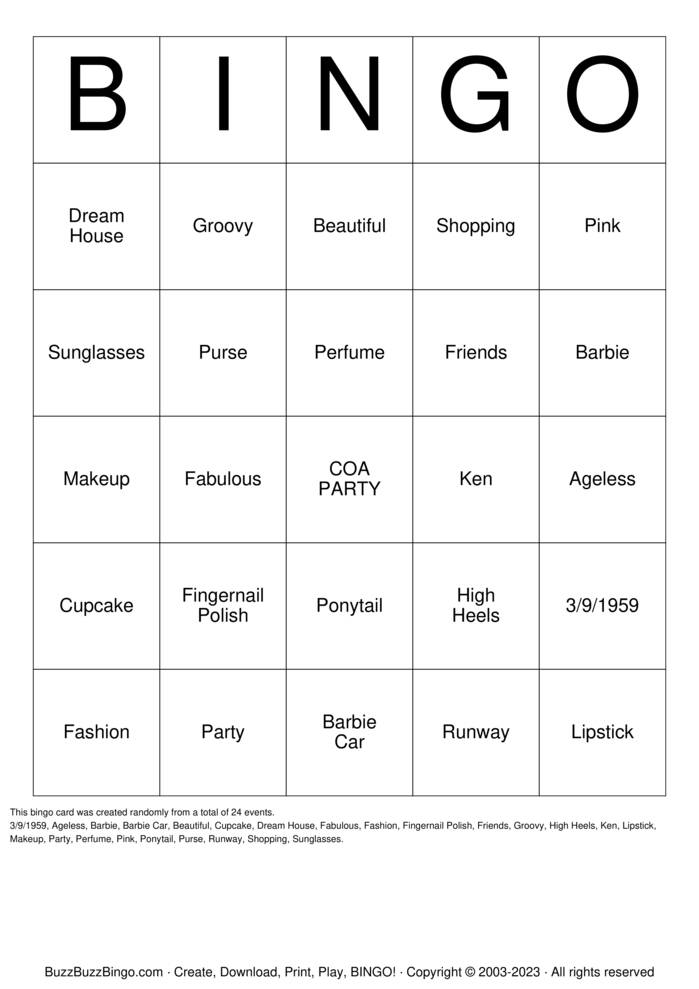 Barbie Bingo Cards to Download, Print and Customize!