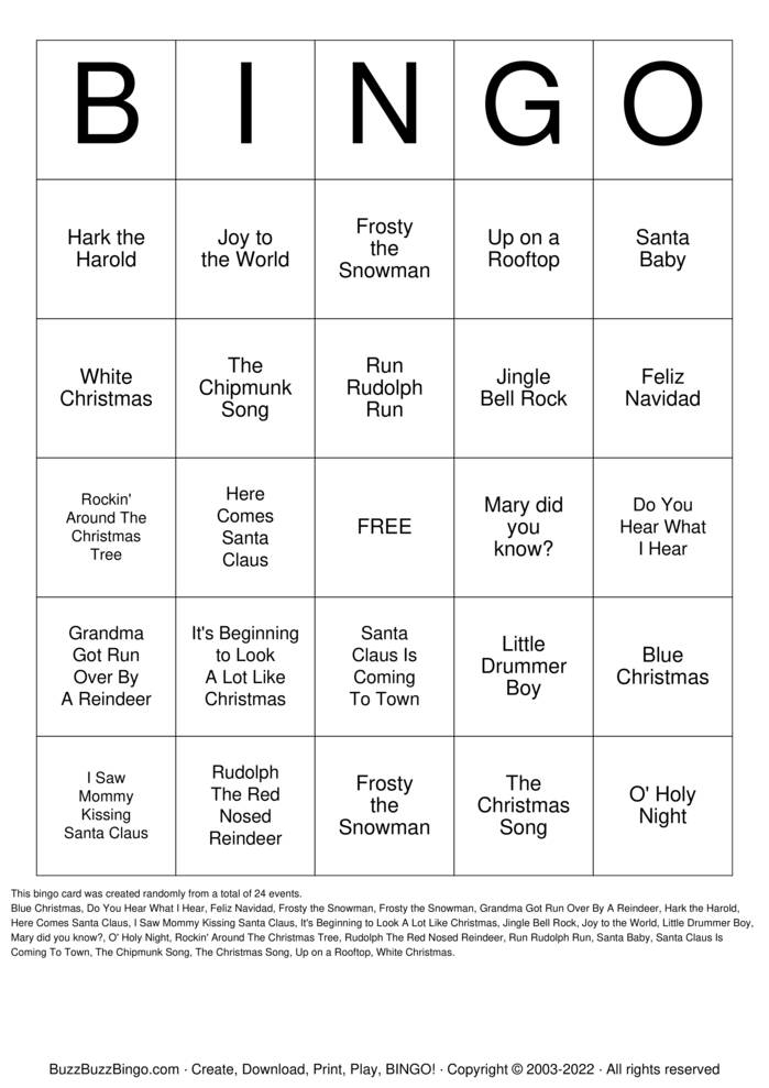 Christmas Songs Bingo Cards to Download, Print and Customize!