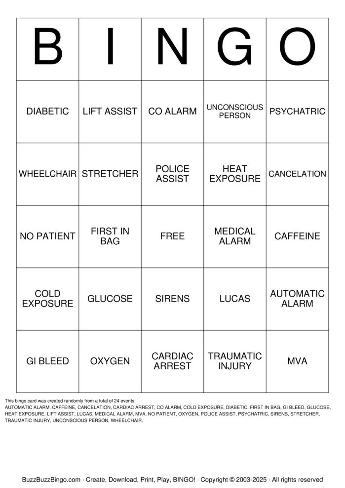 EMS Bingo Cards to Download, Print and Customize!