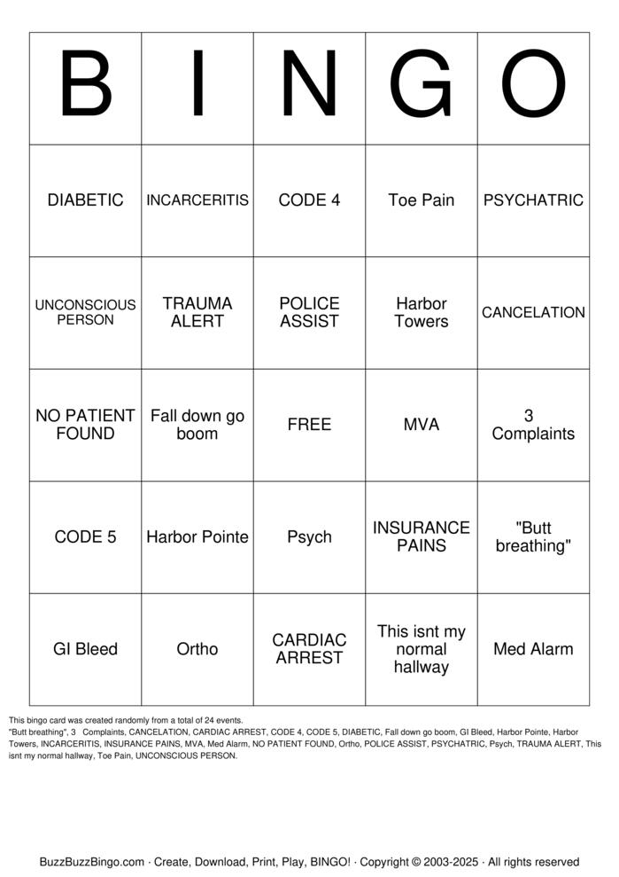 EMS Bingo Cards to Download, Print and Customize!