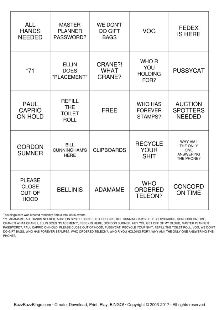 EVENT BINGO Bingo Cards to Download, Print and Customize!