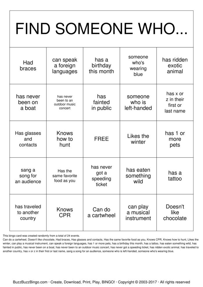 Find Someone Who... Bingo Cards to Download, Print and Customize!