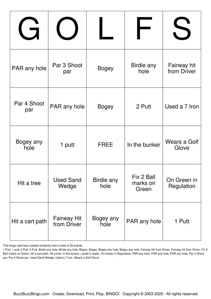 Golf Bingo Cards to Download, Print and Customize!