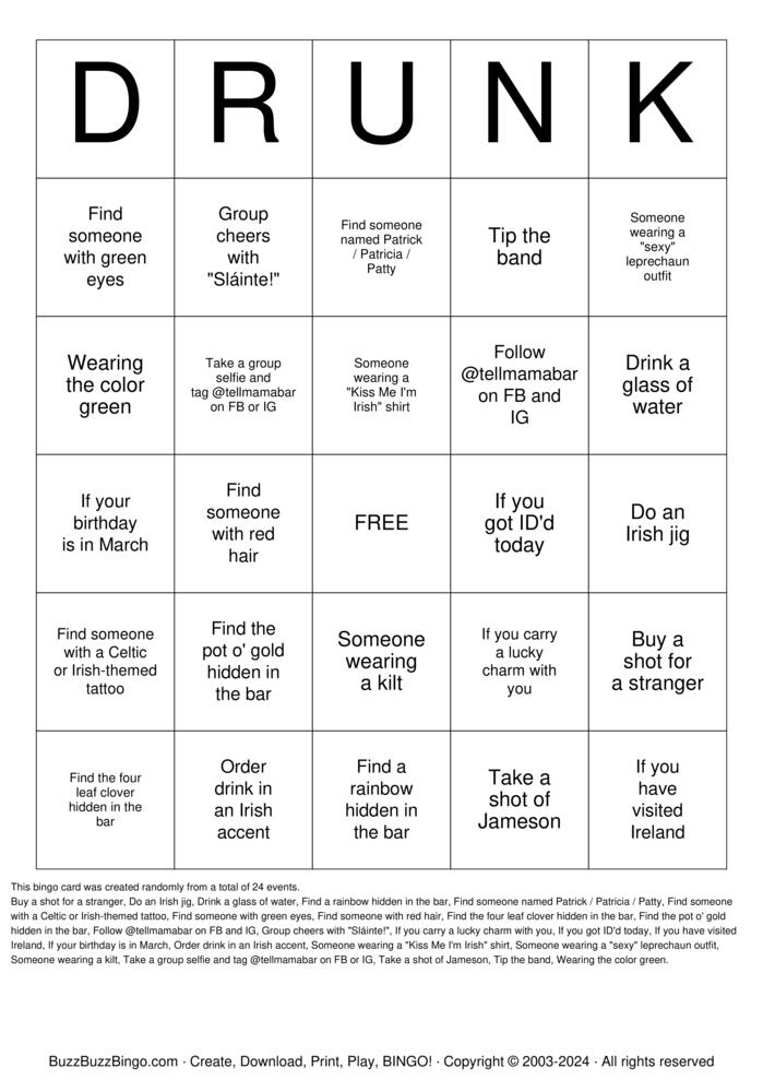 LET'S GET LUCKED UP Bingo Cards to Download, Print and Customize!