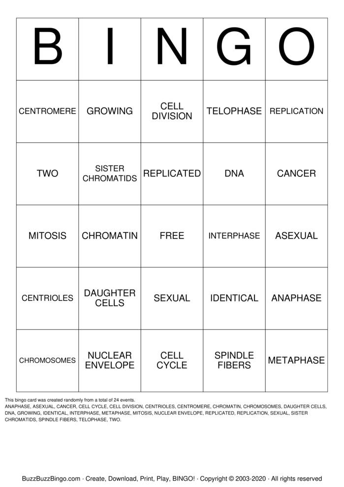 MITOSIS Bingo Cards to Download, Print and Customize!