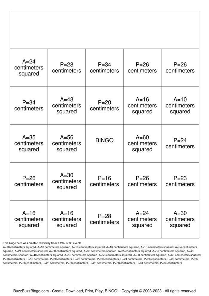 Perimeter and Area Bingo Cards to Download, Print and Customize!