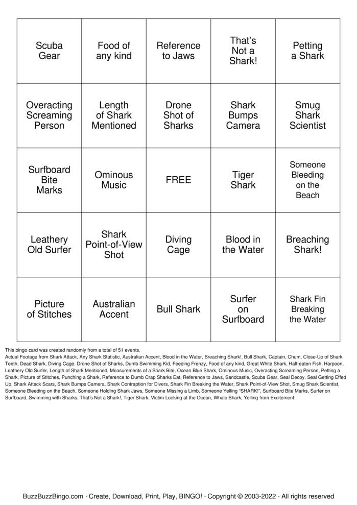 SHARK WEEK BINGO Bingo Cards to Download, Print and Customize!