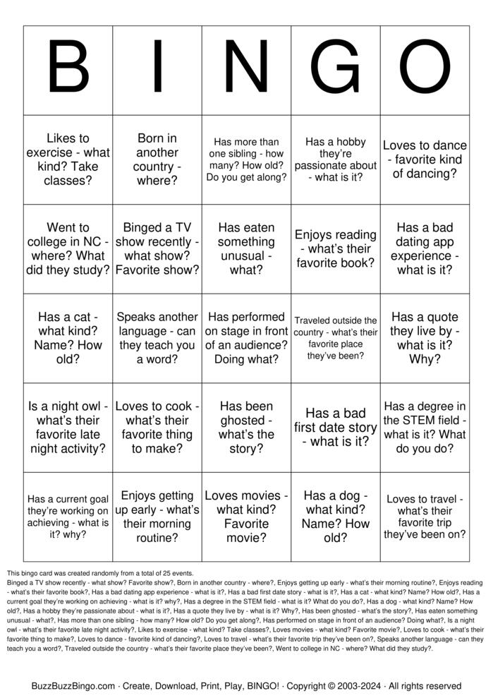 SINGLES BINGO Bingo Cards to Download, Print and Customize!