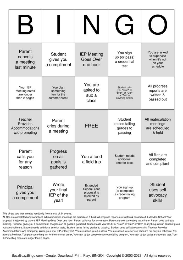 Special Education Bingo Cards to Download, Print and Customize!