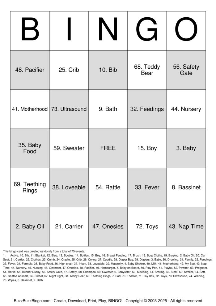 its a boy Bingo Cards to Download, Print and Customize!