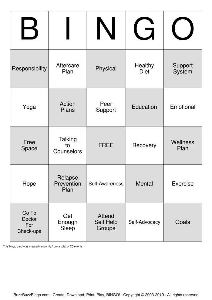self awareness Bingo Cards to Download, Print and Customize!