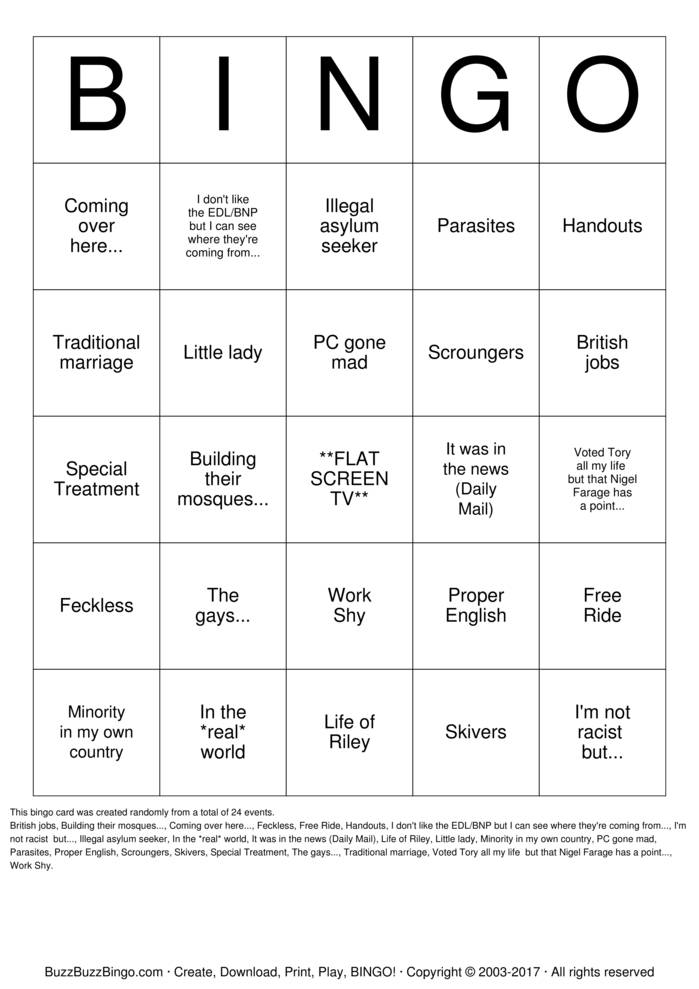 BIGOT BINGO Bingo Cards to Download, Print and Customize!