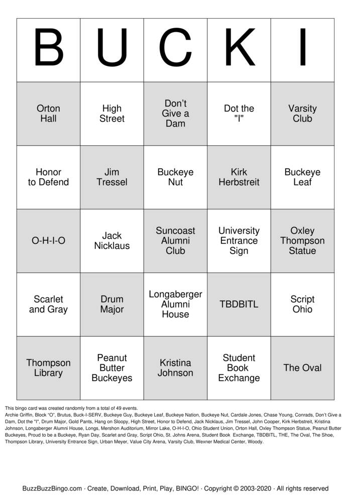 Buckeye Bingo Cards to Download, Print and Customize!
