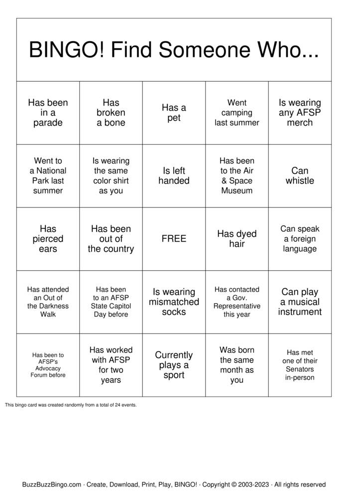 Find Someone Who... Bingo Cards to Download, Print and Customize!