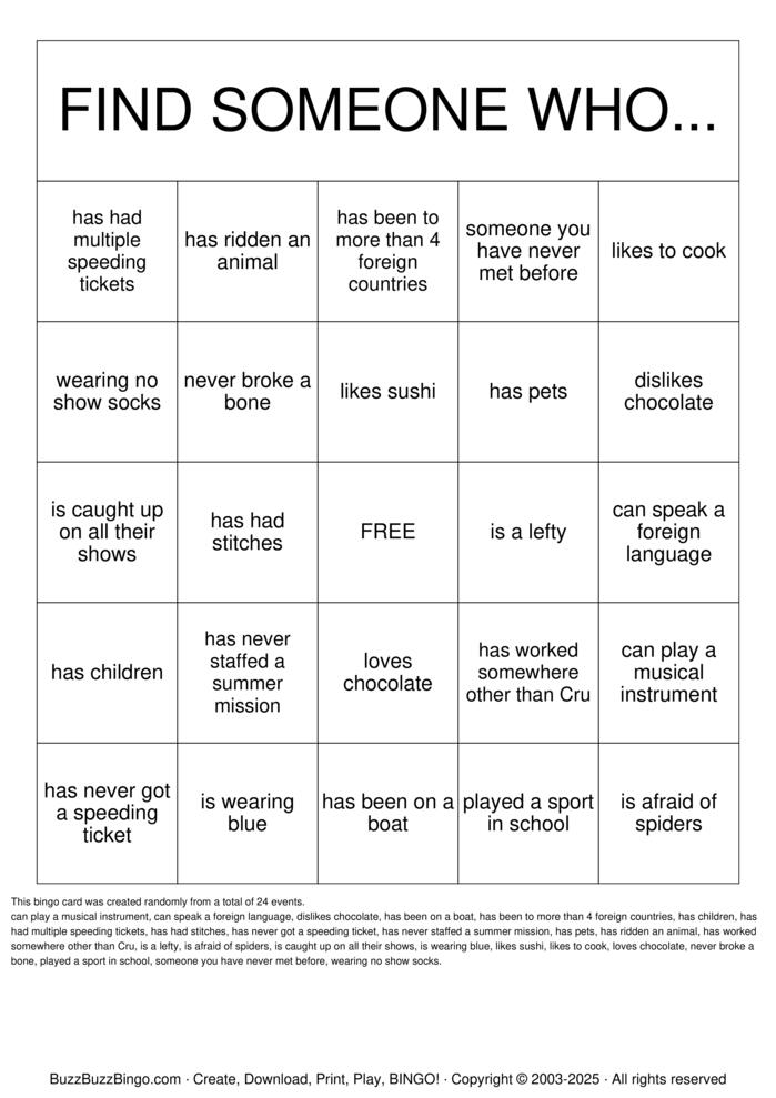 Find Someone Who.. Bingo Cards to Download, Print and Customize!