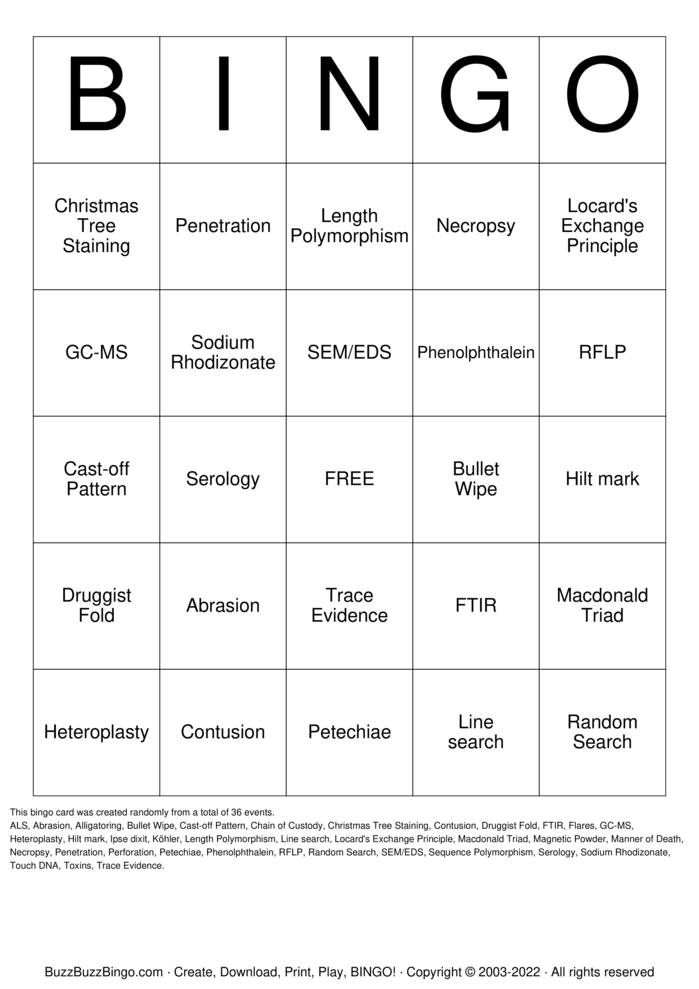 Forensics Bingo Cards to Download, Print and Customize!