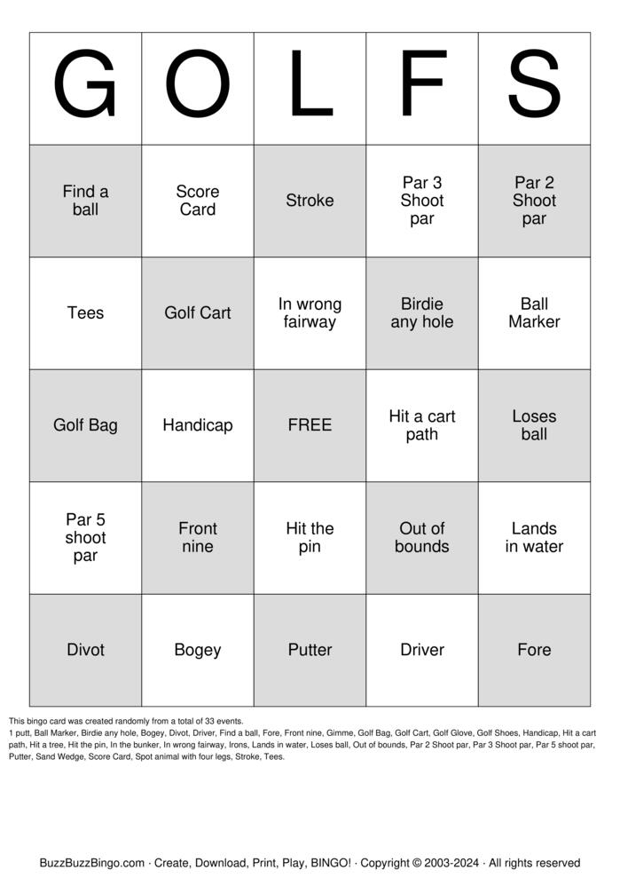 Golf Bingo Cards to Download, Print and Customize!
