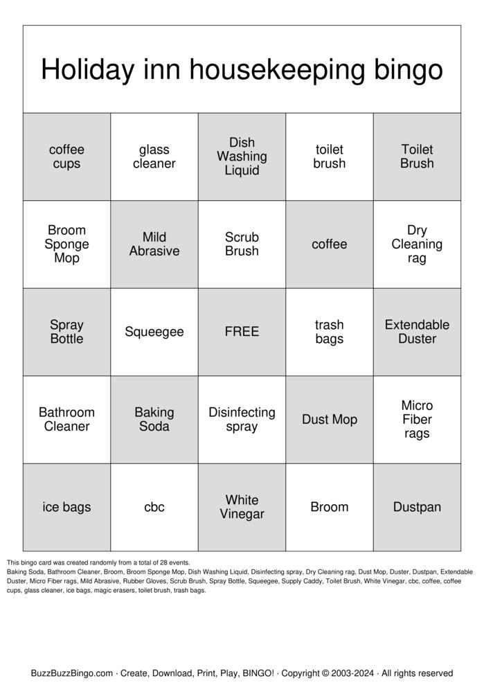 Housekeeping Bingo Cards to Download, Print and Customize!